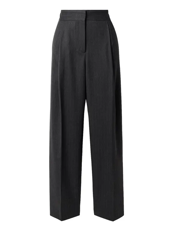 Christopher Esber Pleated Pinstriped Twill Straight-leg Trousers - Gray