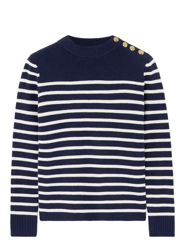 Chloé Button-embellished Striped Sweater - Blue