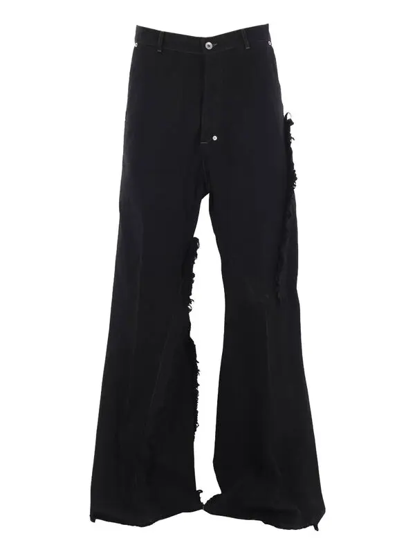 Rick Owens Wide-leg Denim Trousers With Frayed Edges - Black