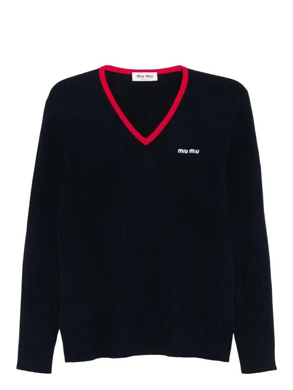 Miu Miu V-neck Cashmere Sweater - Blu+rosso