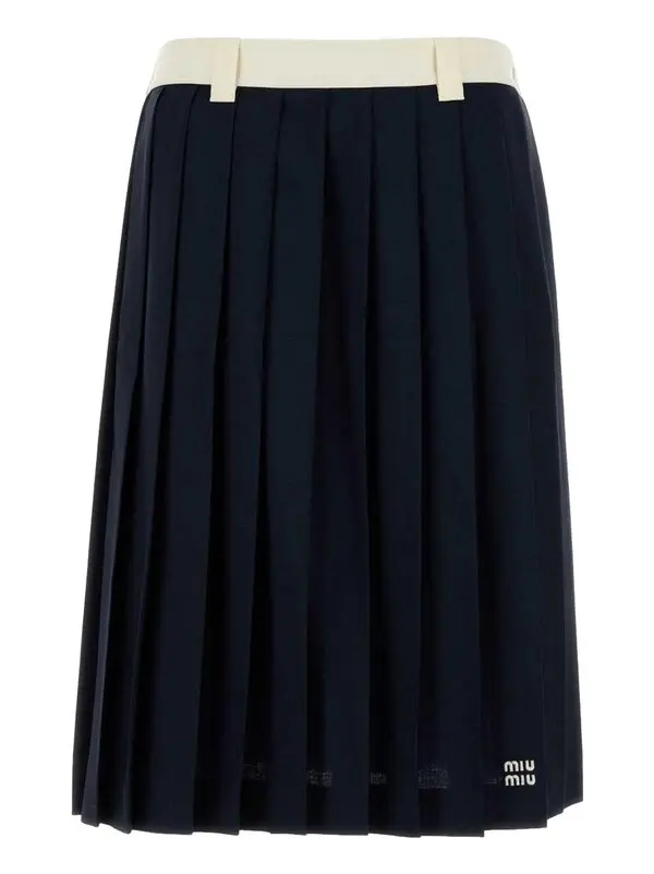 Miu Miu Pleated Midi Skirt - Navy