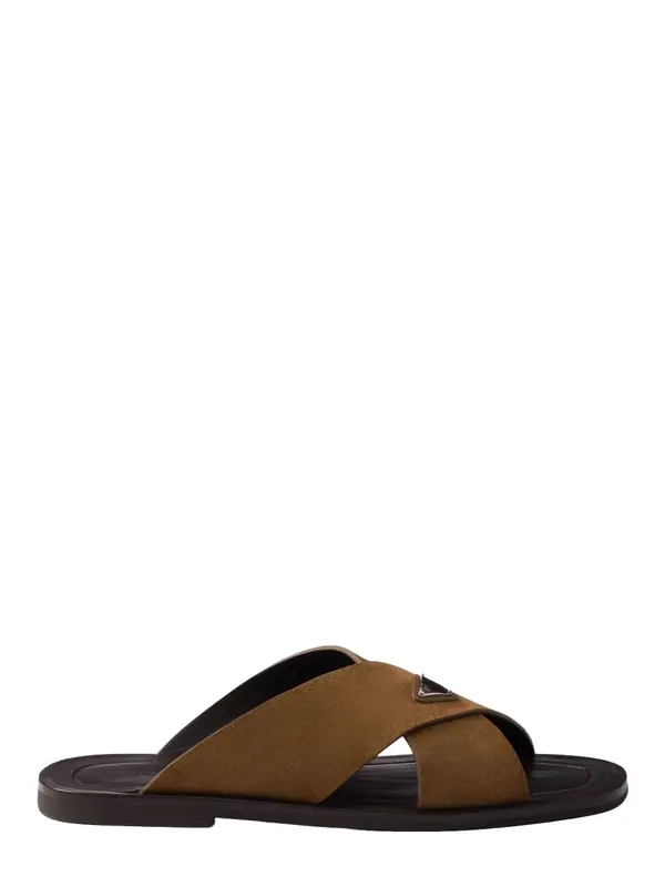 Prada Suede Crisscross Slides - Brown