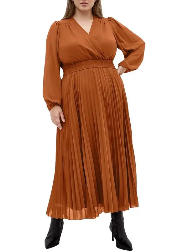 City Chic Sheer Finley Long Sleeve Dress - Ginger