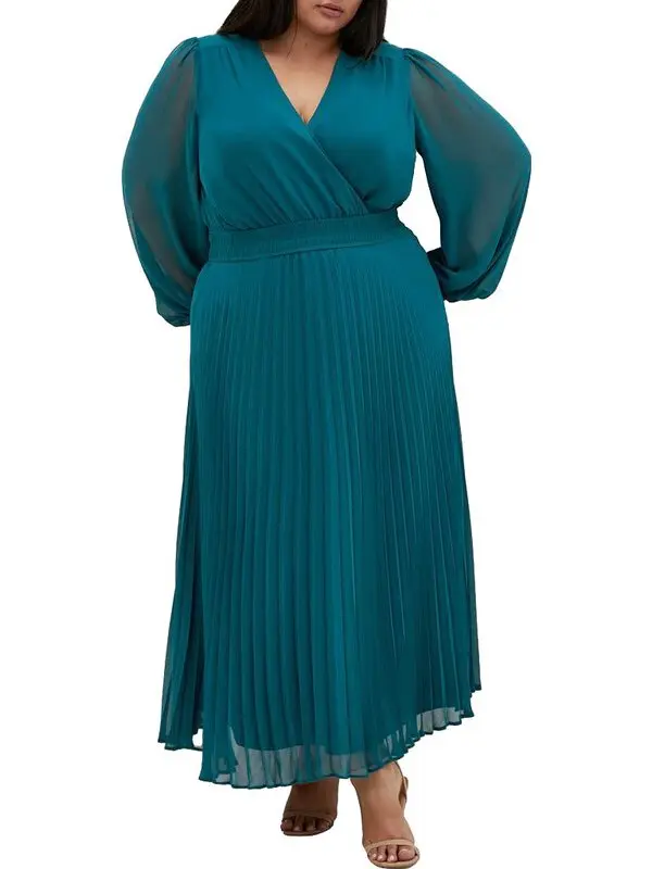 City Chic Sheer Finley Long Sleeve Dress - Jade