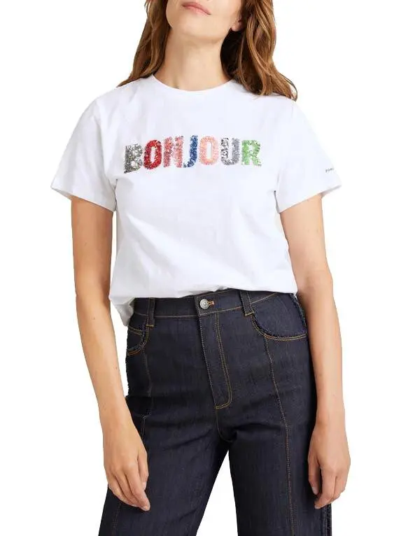 Cinq À Sept Bonjour Sequin Appliqué T-shirt - White/ Multi