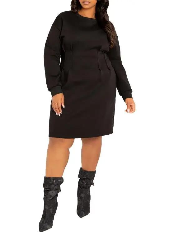 BUXOM COUTURE Long Sleeve Jersey Sweater Dress - Black