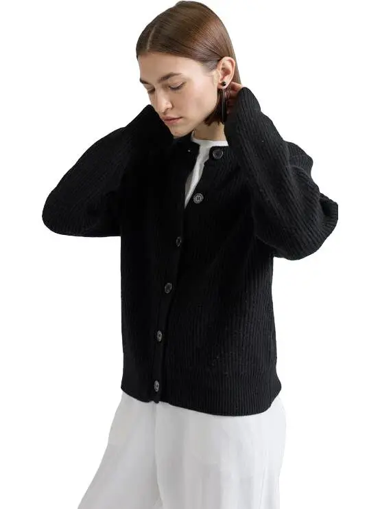 Almina Concept Button Up Wool Cropped Cardigan - Black