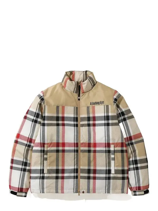 A BATHING APE Checked Zip-up Down Jacket - Beige