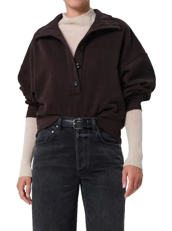 Citizens Of Humanity Mirelle Oversize Henley Sweatshirt - Chocolate
