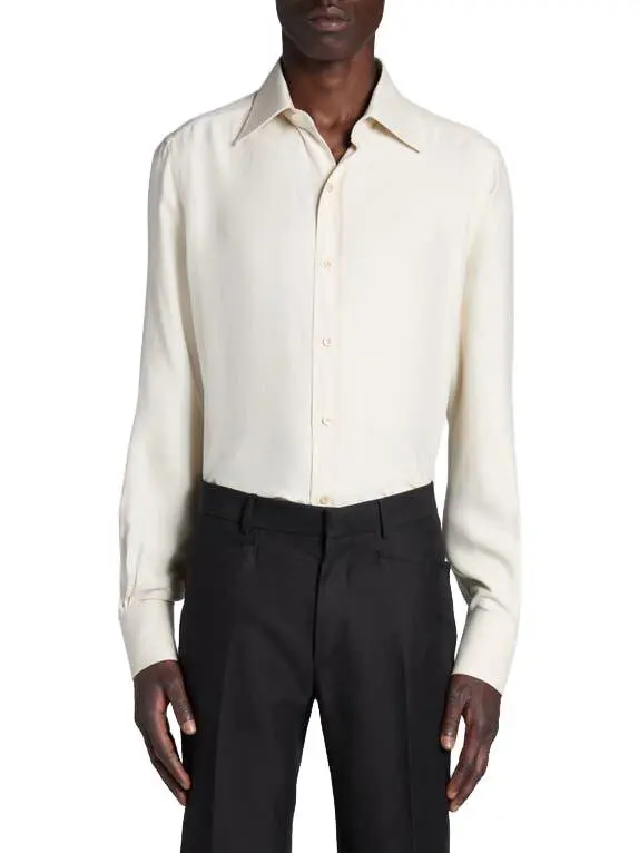 TOM FORD Classic Fit Silk & Curpo Twill Button-up Shirt - Canvas White