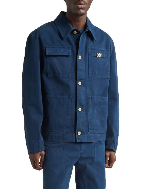 Versace Overdyed Cotton Canvas Chore Jacket - Petrol Blue