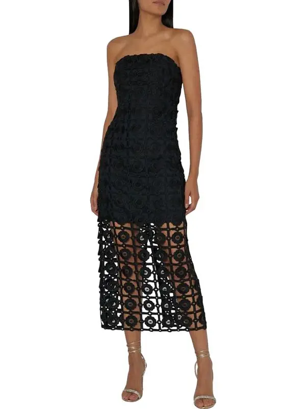 MILLY Kait Lace Strapless Midi Dress - Black