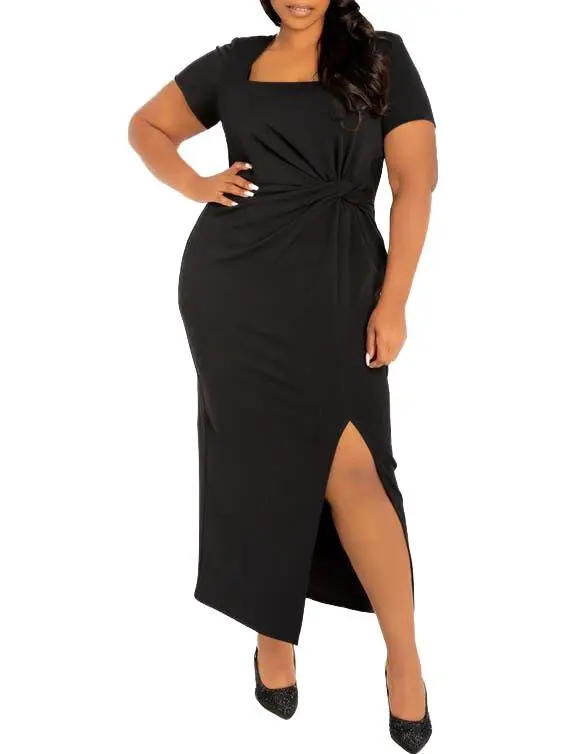 BUXOM COUTURE Gathered Waist Midi Dress - Black