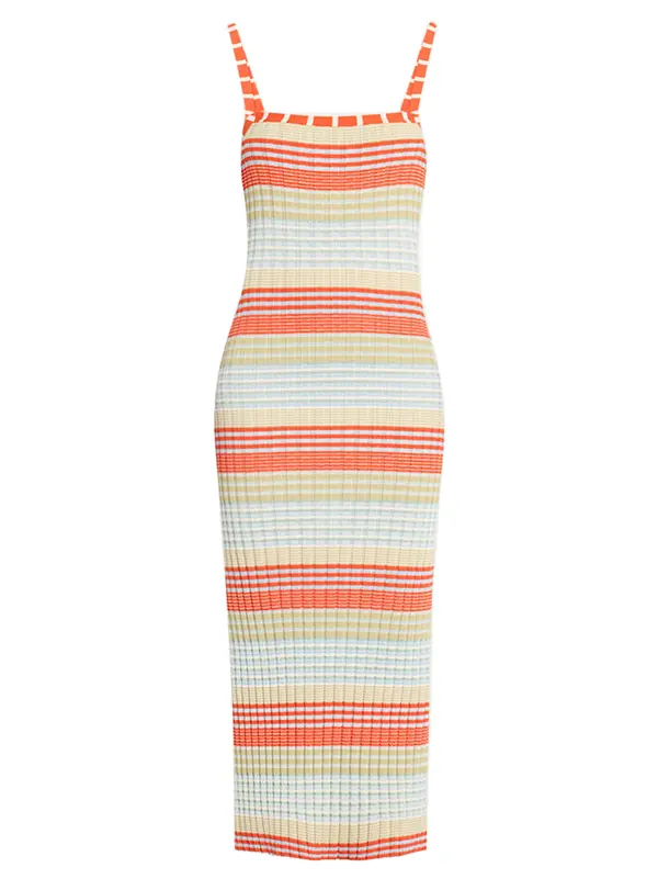 Ramy Brook Cheval Striped Knit Midi Dress - Bright Lily Stripe