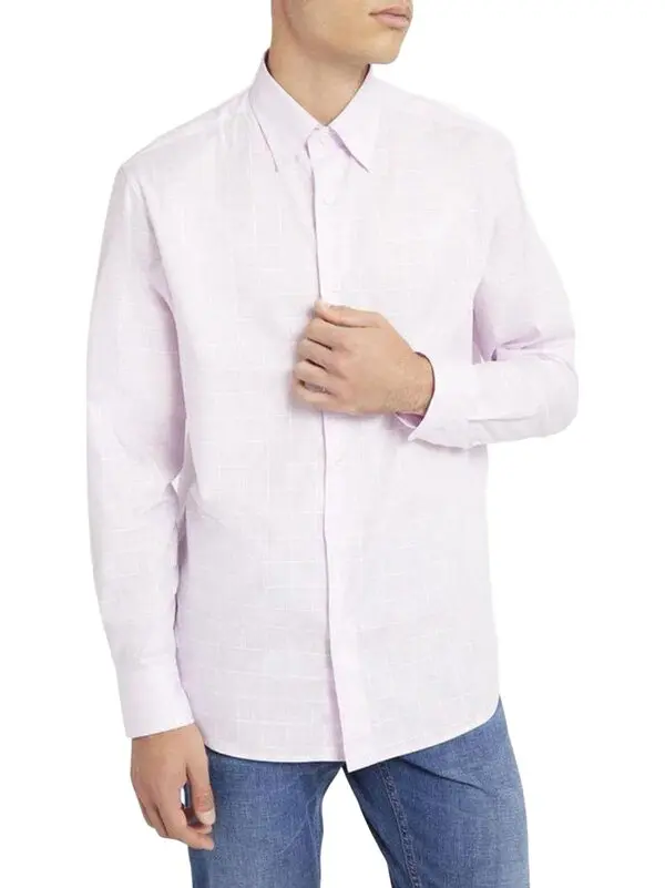 Brioni Apos;s Cotton Windowpane Check Sport Shirt - Lilac/white