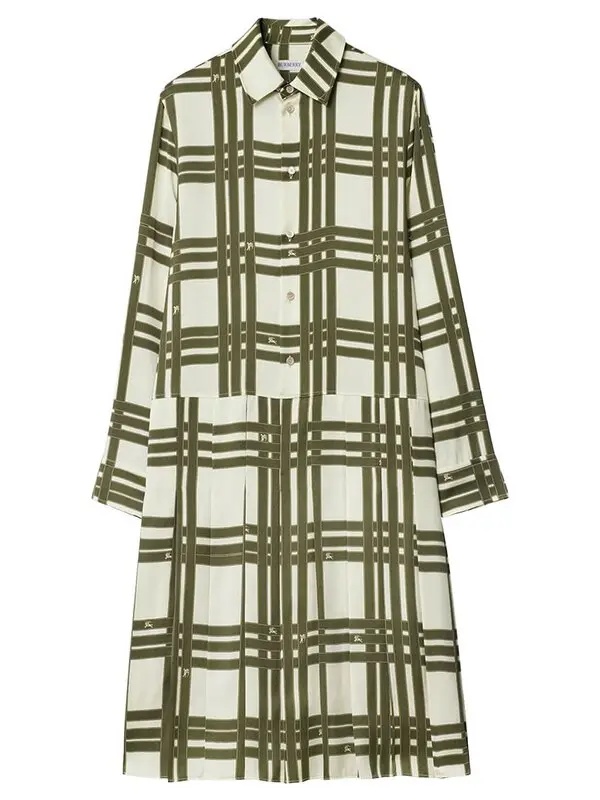 Burberry Checked Pleated Shirtdress - Grnwht