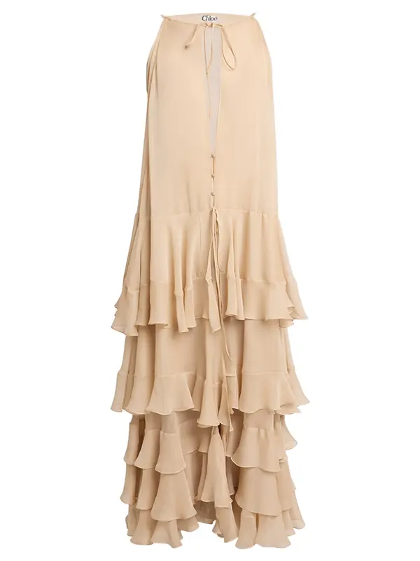 Chloé Silk Tiered-ruffle Maxi Dress - Creamy Beige