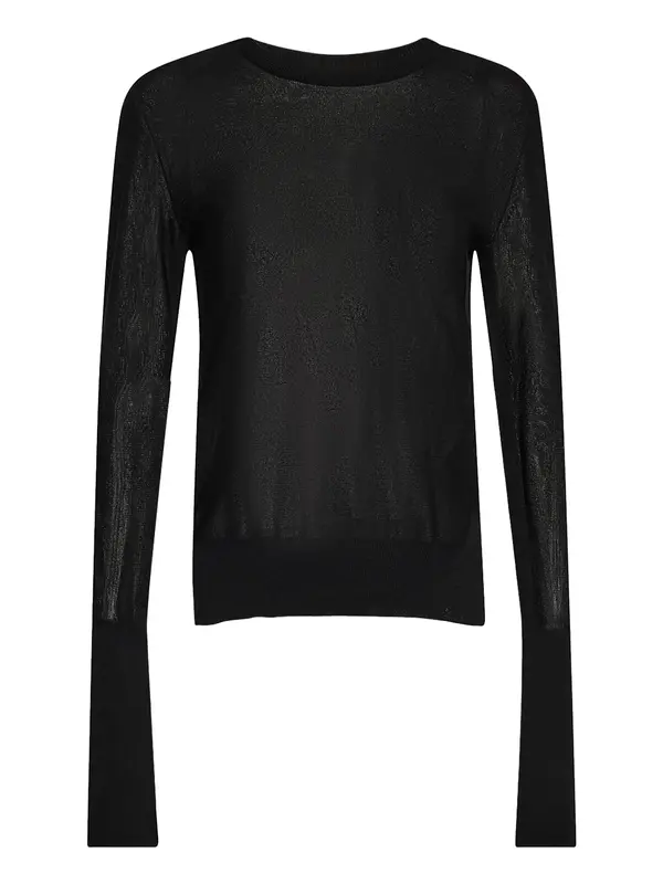 JIL SANDER Sheer Knit Crewneck Sweater - Black