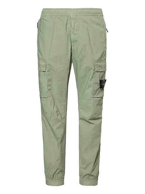 Stone Island Brand Badge Tapered-leg Regular-fit Stretch-cotton Trousers - Sage