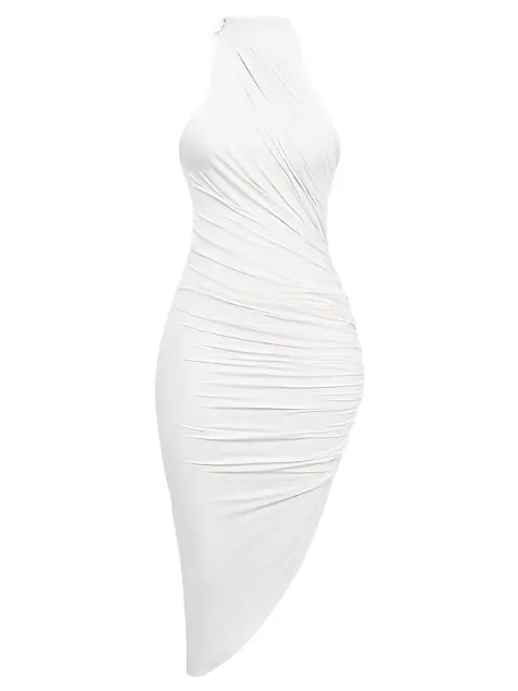 MISTRESS ROCKS Gathered Open Back Midi Dress - Ivory