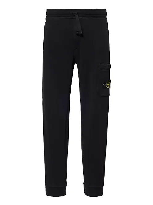 Stone Island Brand-badge Tapered-leg Regular-fit Cotton-jersey Jogging Bottoms - Black