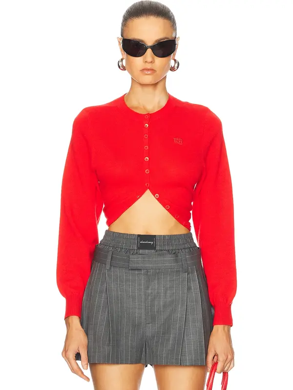Alexander Wang Split Hem Long Sleeve Cardigan - Fiery Red
