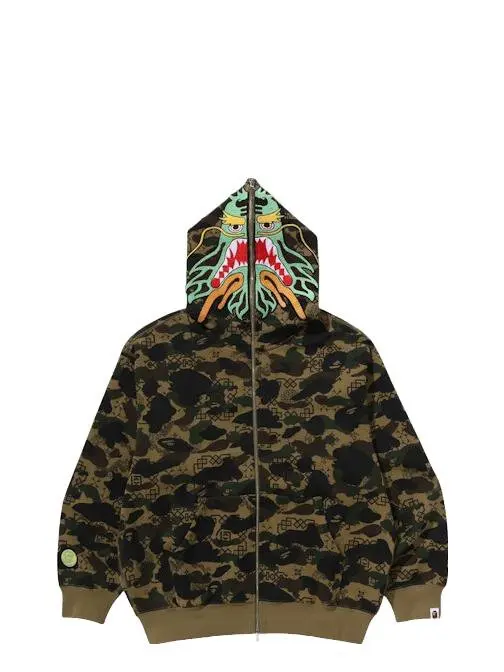 BAPE X Clot Camo Shark Full Zip Hoodie - Olive
