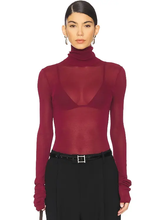 EAVES Alexander Sheer Turtleneck Sweater - Burgundy