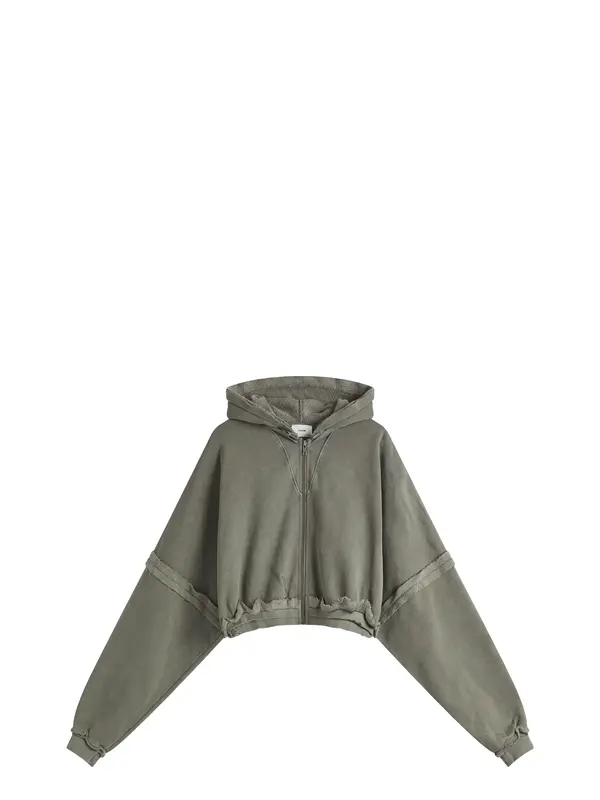Joah Brown Deconstructed Crop Zip Hoodie - Washed Sage