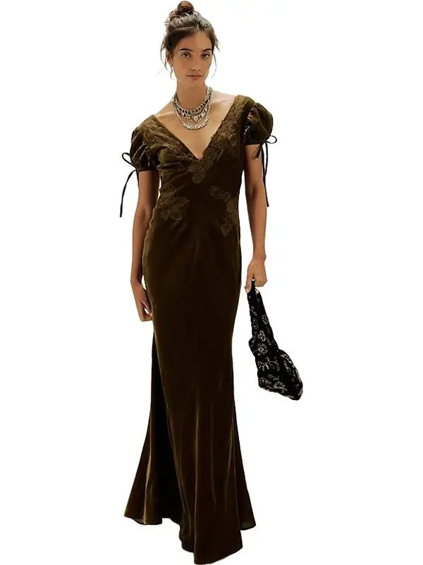 NIGEL PRESTON Velvet Maxi Dress - Lichen