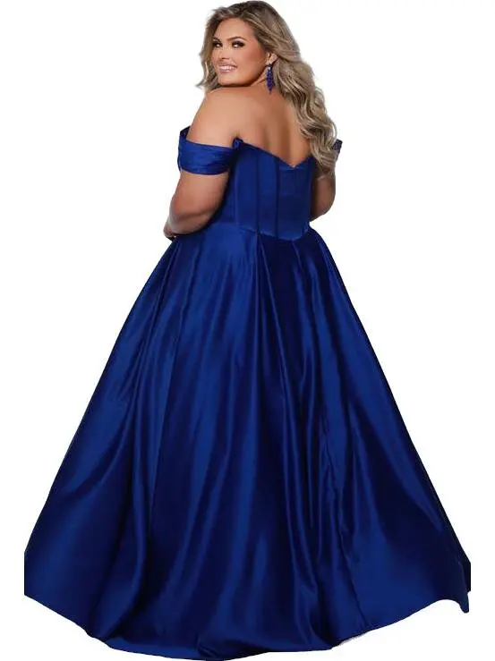 SYDNEY'S CLOSET Sweetheart Neckline Off-the-shoulder A-line Gown - Cobalt