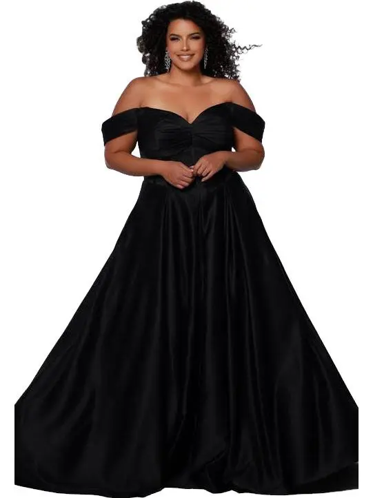 SYDNEY'S CLOSET Sweetheart Neckline Off-the-shoulder A-line Gown - Onyx