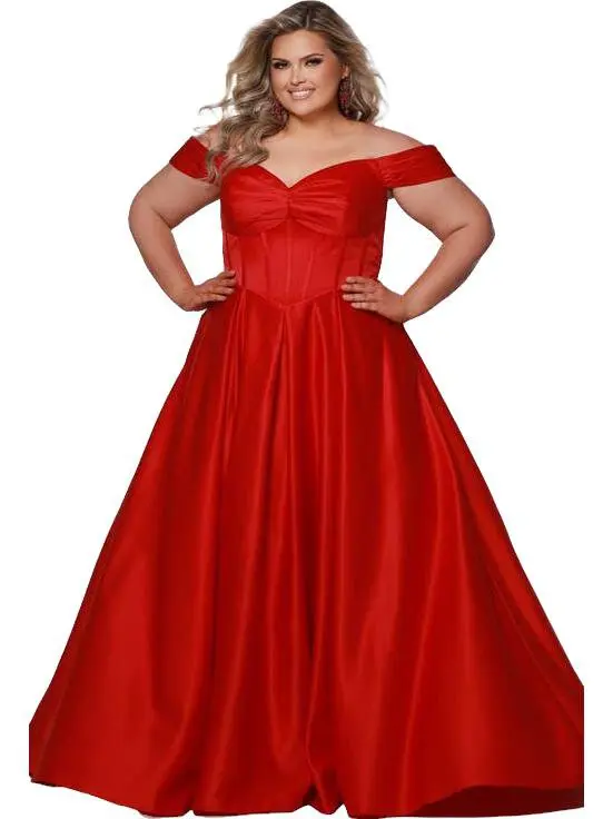 SYDNEY'S CLOSET Sweetheart Neckline Off-the-shoulder A-line Gown - Ruby