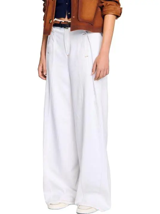 Sandro Topstitched Wide-leg Jeans - White
