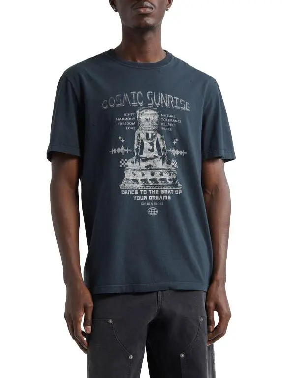 GOLDEN GOOSE Cosmic Sunrise Cotton Graphic T-shirt - Washed Black/ Heritage White