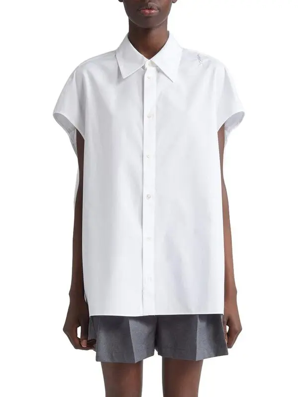 Marni Embroidered Logo Cotton Poplin Shirt - Lily/ White