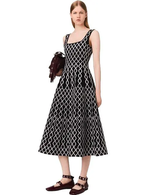 Maje Jacquard Knit Midi Dress - Black / White