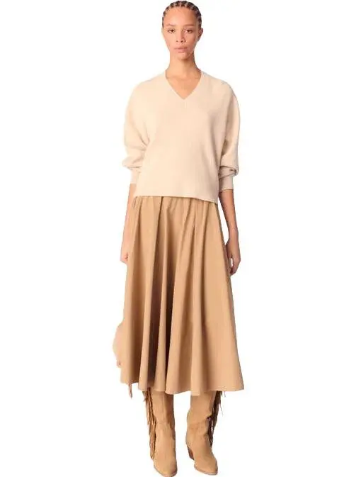 Maje Wool-blend Cropped V-neck Sweater - Beige