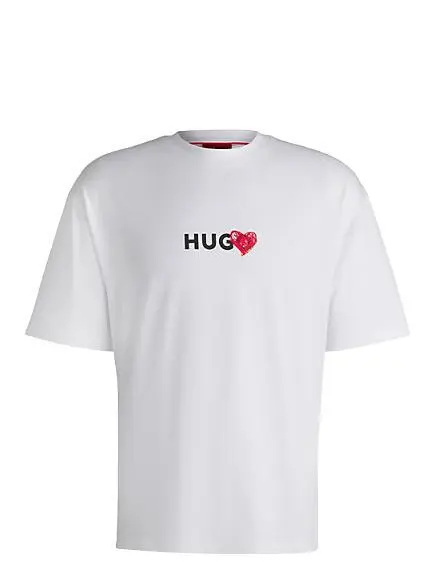 Hugo Branded-print Relaxed-fit Cotton-jersey T-shirt - White