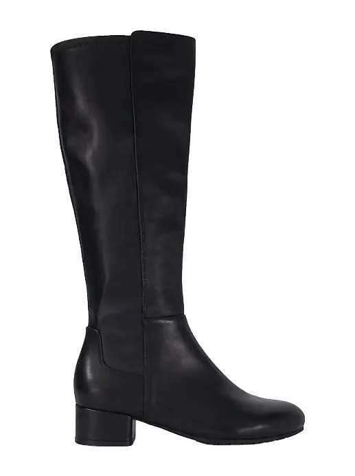 DUNE Tayla Knee-high Heeled Leather Boots - Black Leather