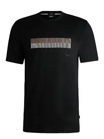 BOSS Stripe-embroidered Regular-fit Cotton-jersey T-shirt Xxxl - Black