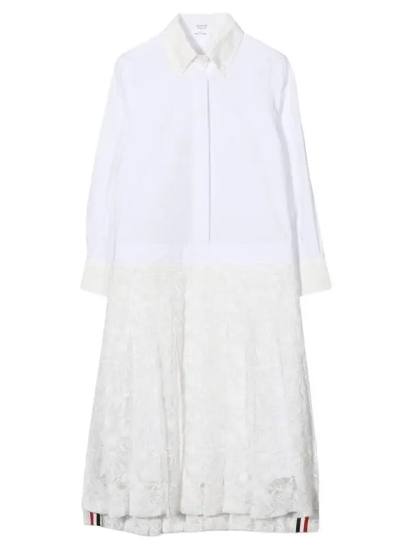 Thom Browne Pleated Bottom Shirtdress - White