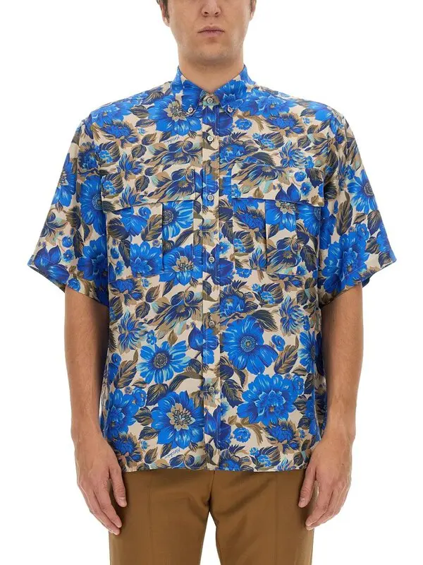Moschino Blue Flowers Allover Print Shirt - Multicolour