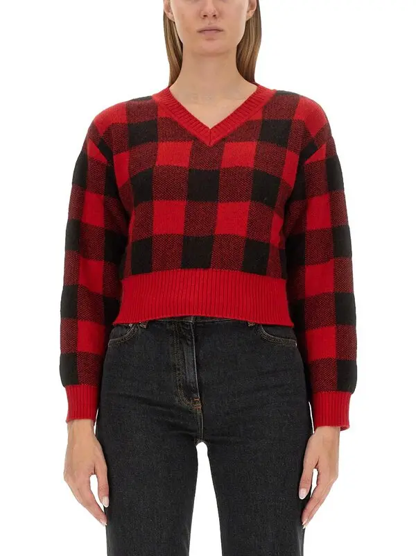 Moschino Regular Fit V-neck Sweater - Red