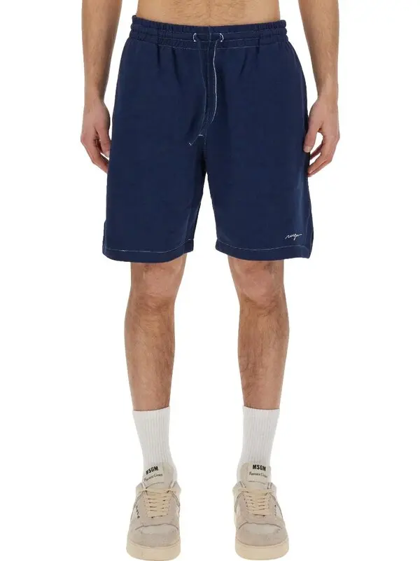 MSGM Bermuda Shorts With Embroidered Logo - Blue