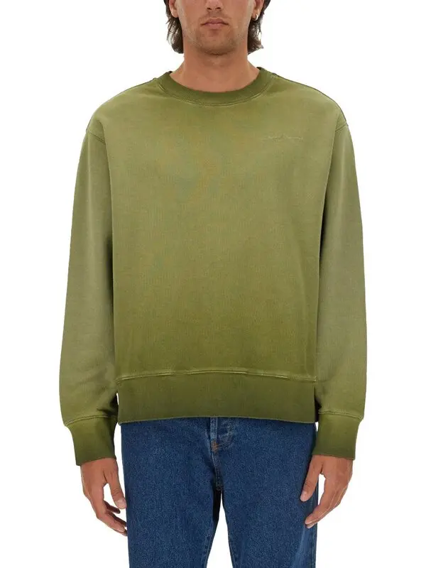MSGM Regular Fit Washed Out Jersey Sweatshirt - Green