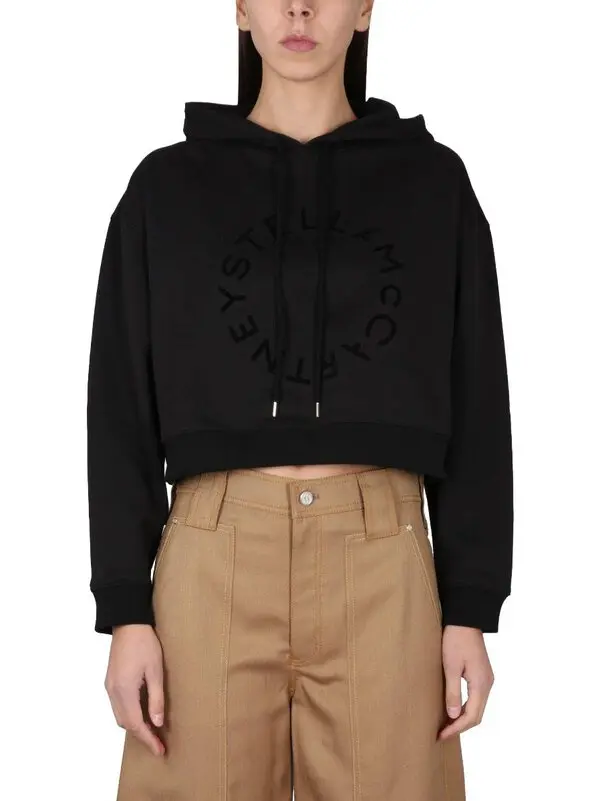 Stella McCartney Cropped Sweatshirt With Logo - Black