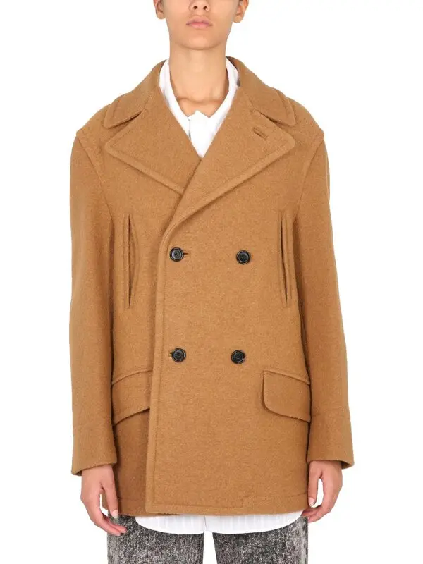 Marni Double-breasted Coat With Lapel Detail - Beige