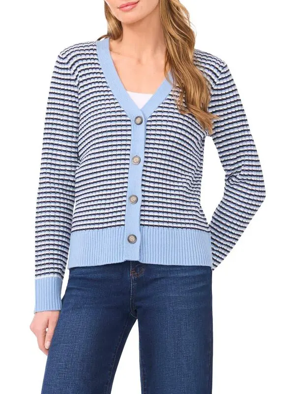 Halogen Stripe V-neck Cardigan - Glacier Lake