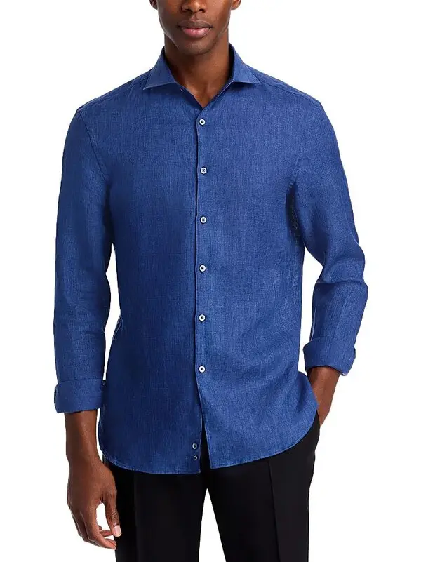 Canali Linen Sport Shirt - Dark Blue